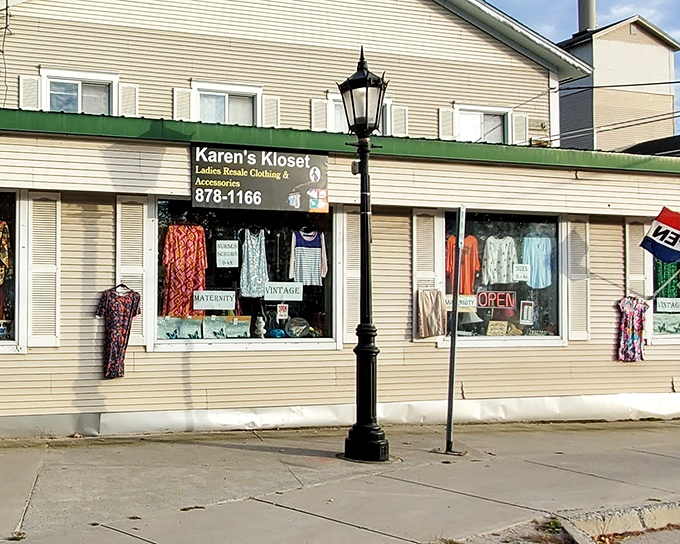 The unassuming exterior of Karen's Kloset belies the treasure trove within. Colorful summer dresses flutter in the breeze like flags signaling a fashionista's paradise.