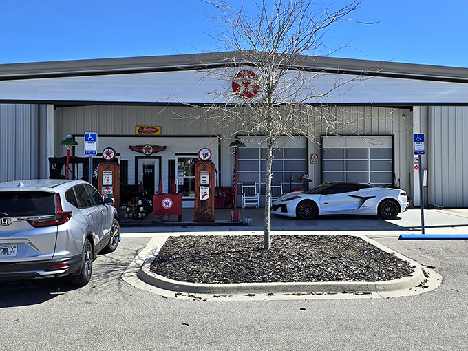 The museum's exterior perfectly recreates a vintage Texaco station, complete with those iconic red pumps that make you nostalgic for an era you might not even remember.