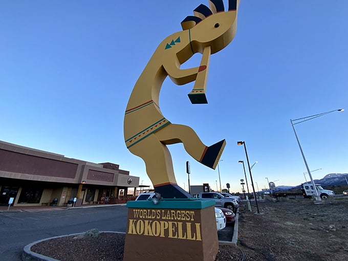 The golden guardian of Camp Verde stands tall against the Arizona sky, a 32-foot testament to the Southwest's "go big or go home" philosophy.
