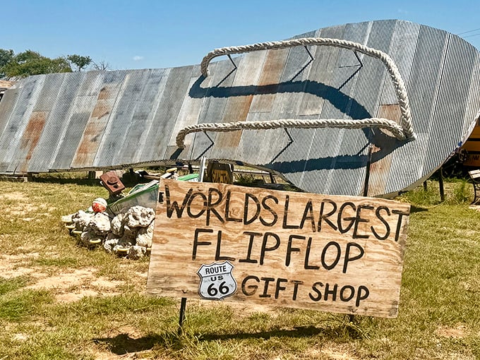 The World's Largest Flip Flop stands proudly along Route 66, proving that New Mexico knows how to make a big impression with beach footwear.