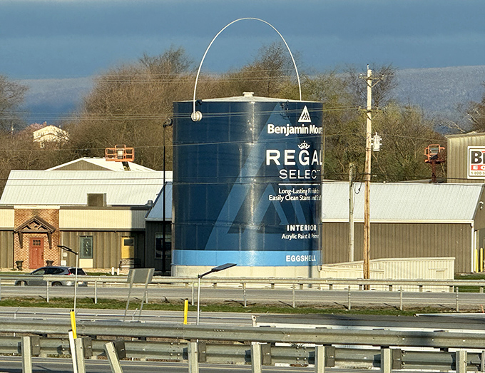 The Benjamin Moore giant stands proudly along Route 11, proving Pennsylvania knows how to turn everyday objects into roadside royalty.