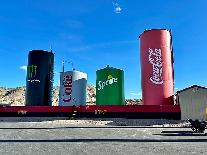 Four giants standing sentinel in the Utah desert &ndash; Monster, Diet Coke, Sprite, and Coca-Cola tanks transformed into the world's thirstiest roadside attraction.
