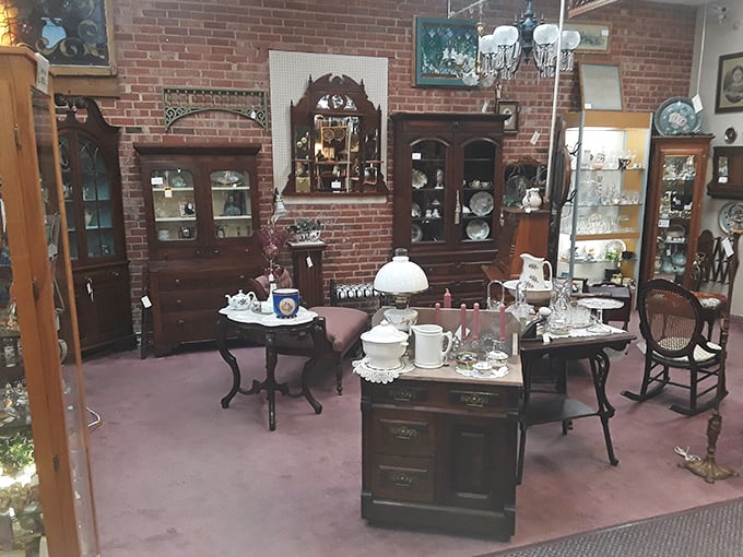 Victorian elegance meets Oklahoma charm in this display of antique cabinets and fine china. Downton Abbey, eat your heart out!