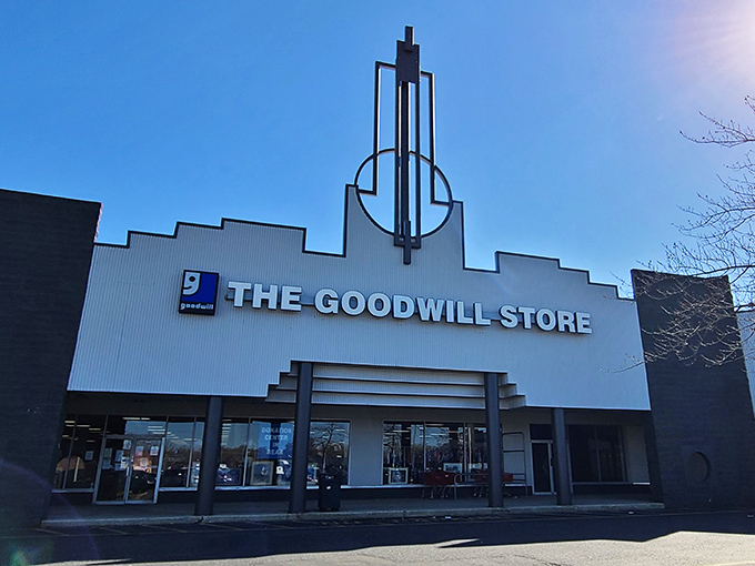 The Art Deco-inspired façade of Goodwill's Egg Harbor Township location promises treasure hunting adventures behind those sliding doors.