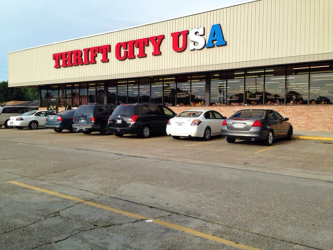 The iconic red letters of Thrift City USA beckon bargain hunters like a lighthouse for the frugally fashionable. Louisiana's temple of thrift awaits!