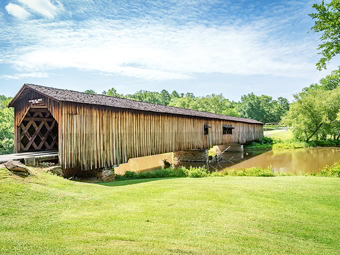 Mother Nature frames this architectural marvel perfectly, with Georgia's blue skies creating a stunning backdrop for the weathered wooden structure that's stood since the 1880s.