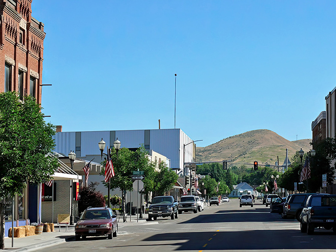 State Street stretches toward those dramatic hills like Idaho's own main street masterpiece waiting to be explored.