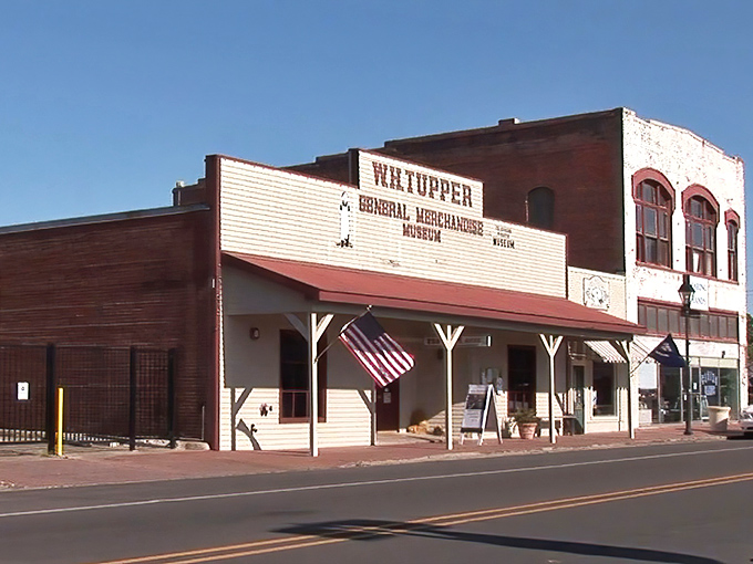 The Whitupper General Merchandise Museum stands as a time capsule on Oakdale's main street, complete with American flags proudly waving visitors inside.