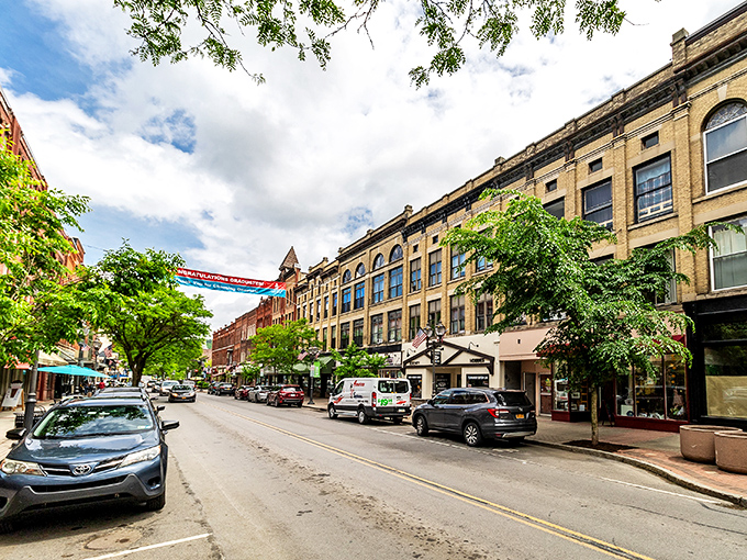 Main Street Oneonta welcomes you with historic charm and the promise of culinary treasures hiding behind those brick facades.