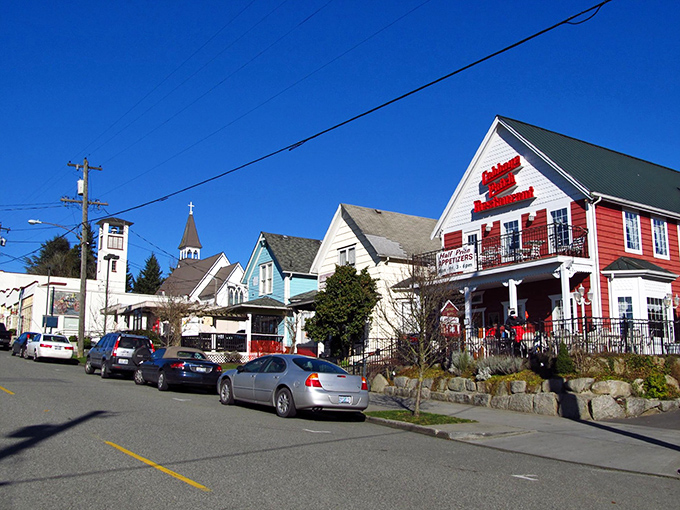 The Cabbage Patch Restaurant's bright red facade beckons hungry visitors like a Victorian-era siren calling ships to shore.
