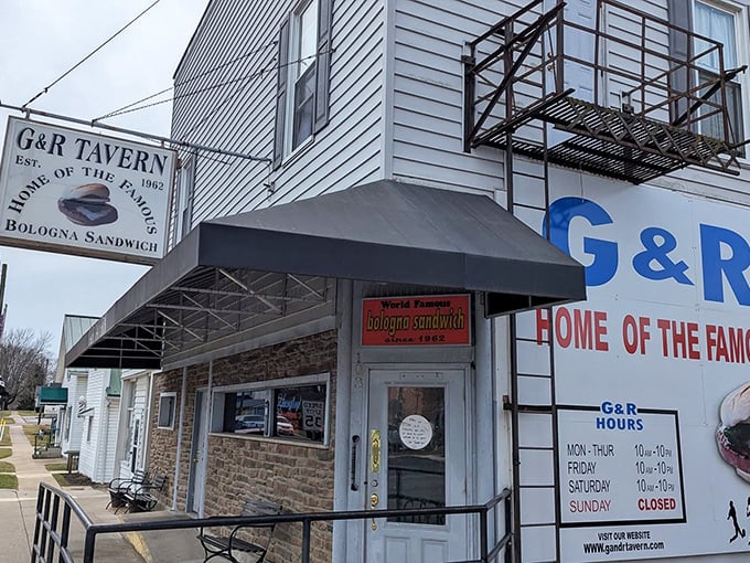 The unassuming white clapboard exterior of G&R Tavern promises culinary treasures within. That sign isn't kidding about their famous bologna sandwich &ndash; it's worth the pilgrimage to Waldo.