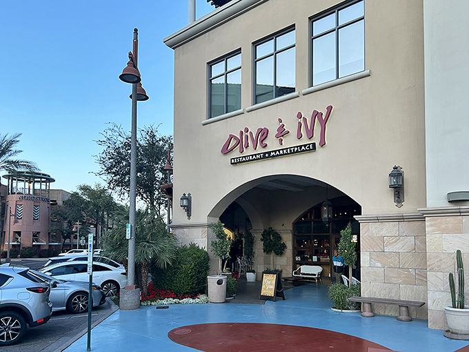 The warm beige exterior of Olive & Ivy welcomes you like an old friend who's secretly a culinary genius. Mediterranean magic awaits inside.