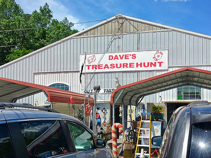 Dave's Treasure Hunt welcomes bargain hunters with its no-frills exterior and promise of adventures within. Like a portal to another dimension of delightful clutter.