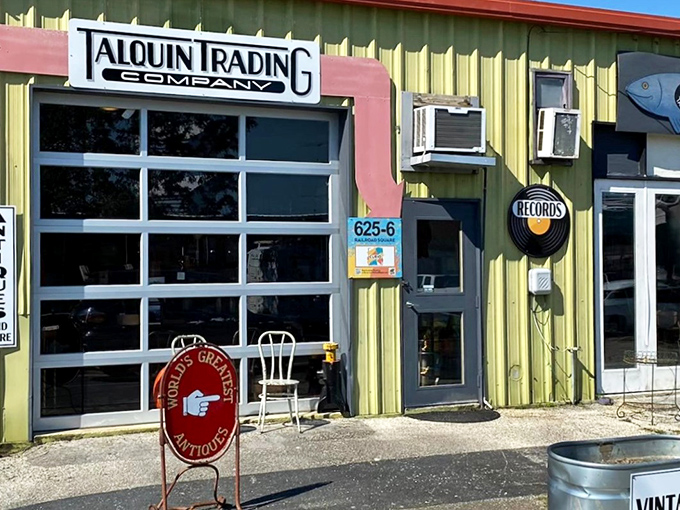 The cheerful yellow exterior of Talquin Trading Co. beckons treasure hunters with its "World's Greatest Antiques" sign&mdash;a promise it somehow manages to keep.