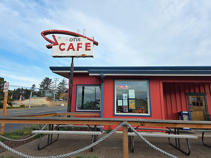 That iconic red exterior and vintage sign aren't just roadside decoration&mdash;they're a beacon of comfort for hungry travelers on Highway 18.