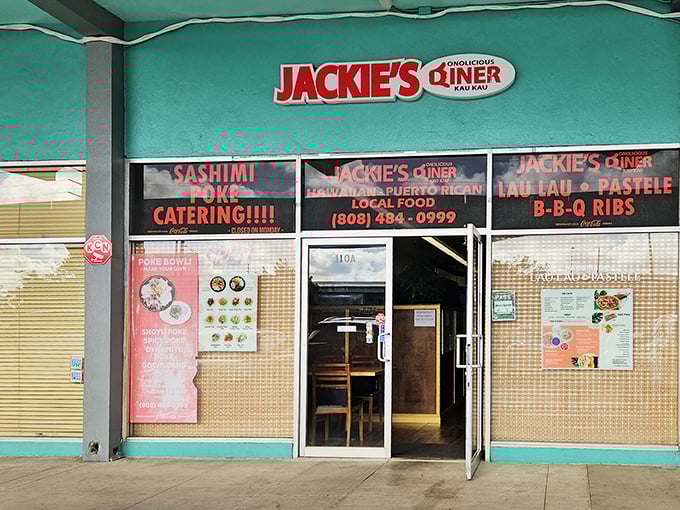 The turquoise facade of Jackie's Diner isn't trying to impress anyone&mdash;it's too busy housing some of Hawaii's most authentic local flavors instead.