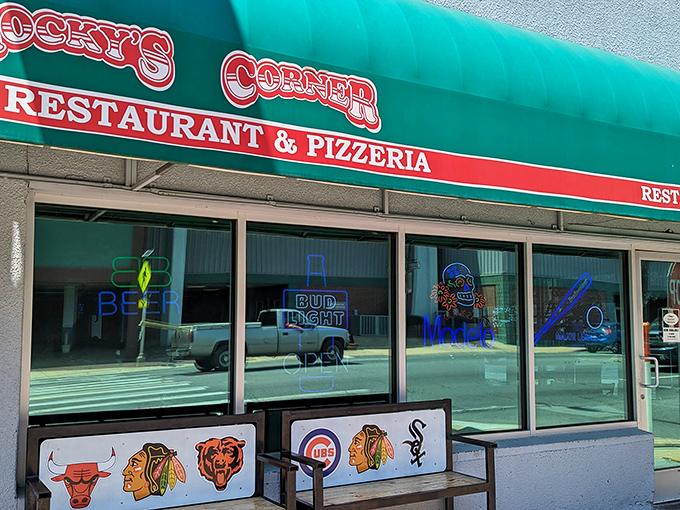 That green awning and Chicago sports logos tell you everything before you even walk in the door.