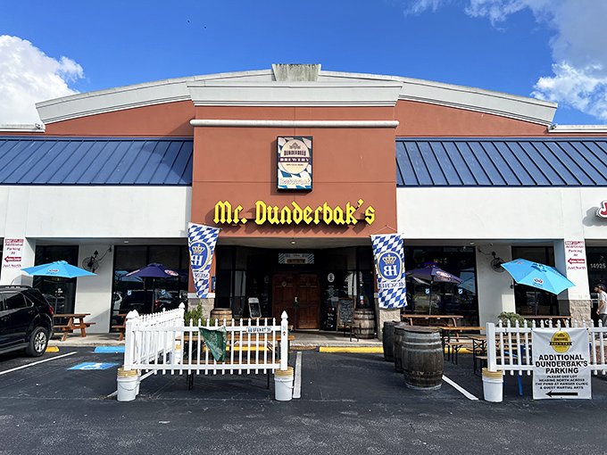 The humble Florida storefront of Mr. Dunderbak's hides Bavarian magic: a bratwurst so mouth-watering, locals call it a Tampa legend.