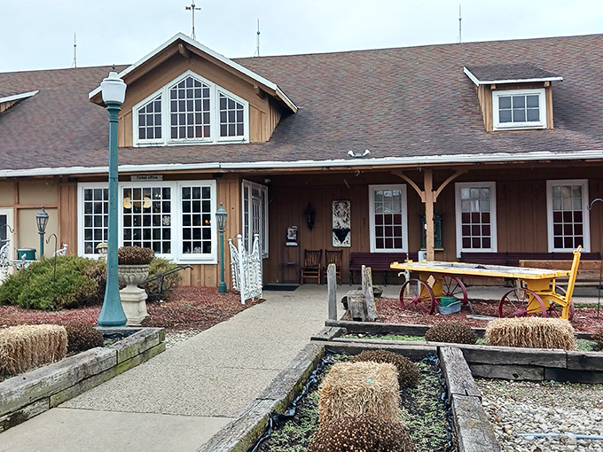 Rustic charm meets Hoosier hospitality at the entrance, complete with hay bales and vintage farm equipment &ndash; a prelude to the comfort food paradise waiting inside.