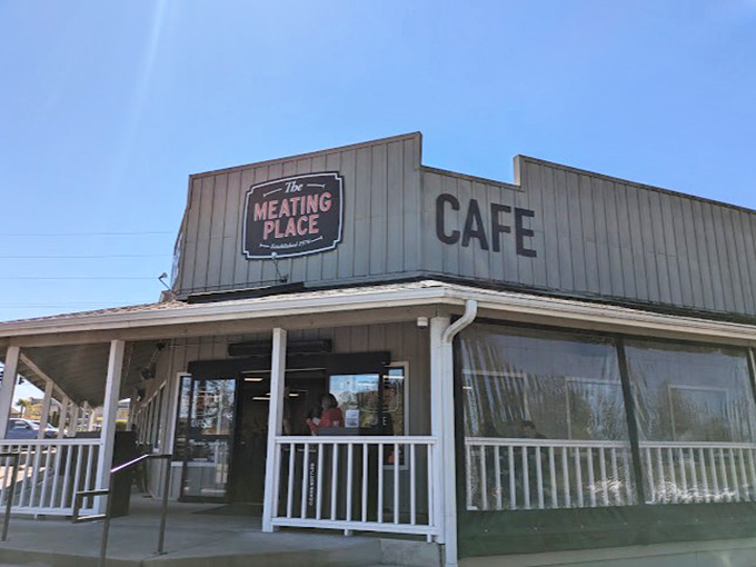 The unassuming exterior of The Meating Place Cafe stands like a culinary lighthouse in Hillsboro, beckoning sandwich enthusiasts with its simple charm and promise of deliciousness.