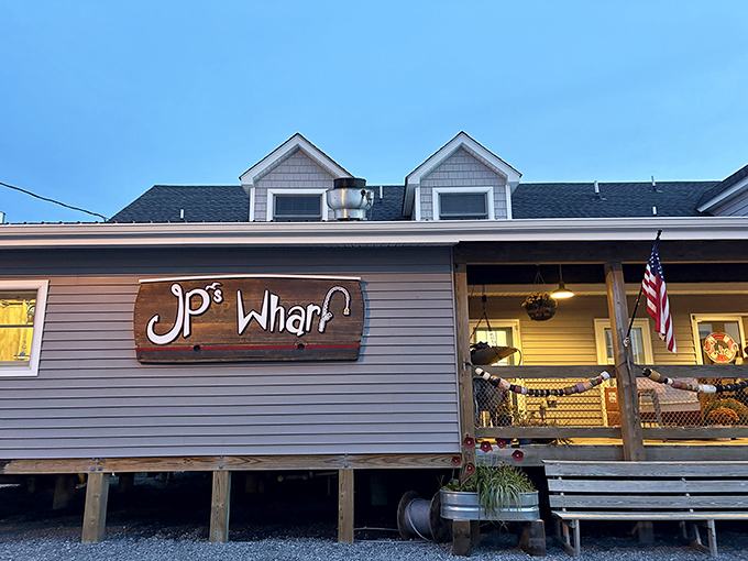 The unassuming exterior of JP's on the Wharf proves once again that the most memorable seafood experiences often hide behind modest facades.