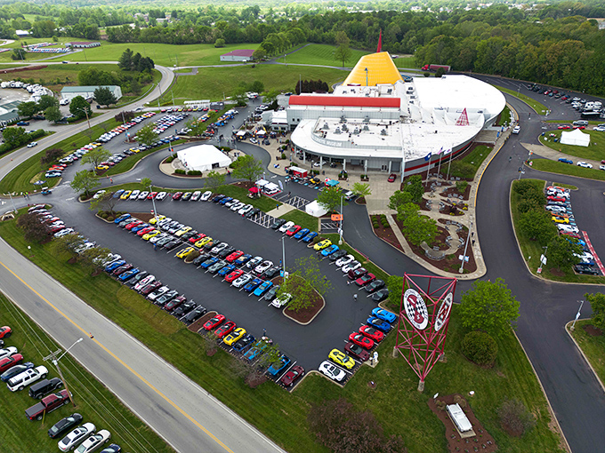 The iconic yellow Skydome rises like a beacon for gearheads everywhere, making the National Corvette Museum an unmistakable landmark on the Bowling Green horizon.