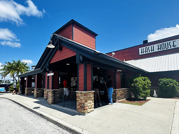 That barn-red exterior isn’t just for charm—it’s a signal that farm-sized portions are coming your way. This isn’t a simple chicken coop; it’s the headquarters of comfort food.