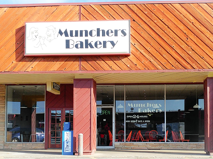 Munchers' iconic storefront proudly announces its 24-hour commitment to satisfying Lawrence's sweet cravings &ndash; because doughnut emergencies don't follow a schedule.