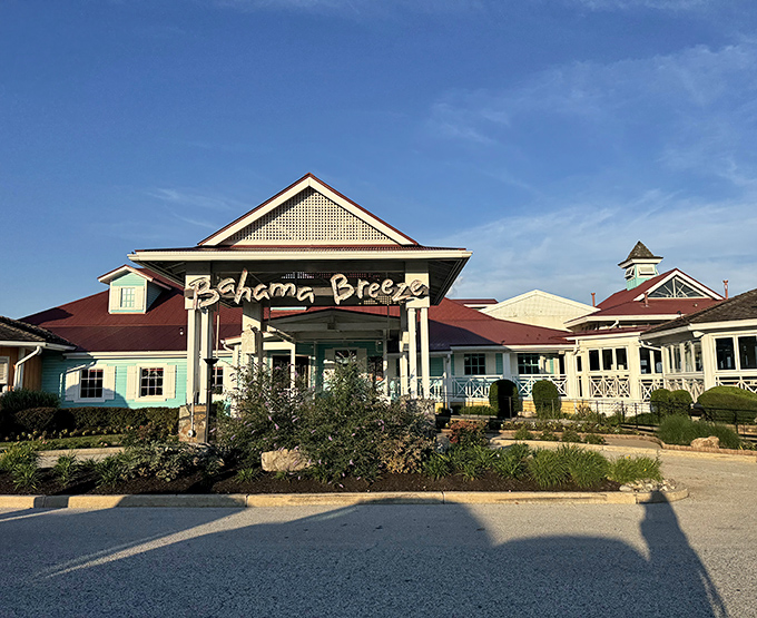 The Caribbean comes calling at Bahama Breeze, where that pastel-colored exterior isn't just architecture&mdash;it's a promise of the vacation vibes waiting inside.