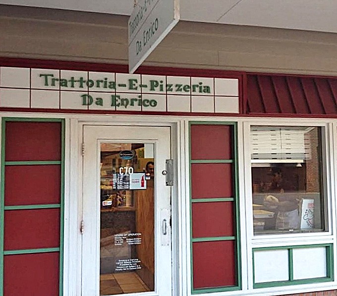 Classic red and green storefront colors announce "authentic Italian" before you even step through the door.