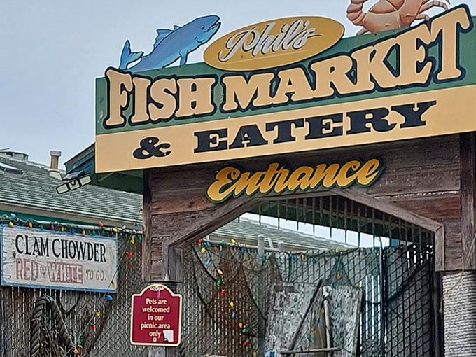 Another angle of seafood nirvana. This iconic sign has guided countless hungry travelers to what might be California's most beloved coastal eatery.