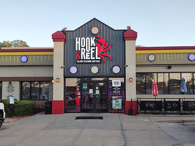 Where nautical dreams come true&mdash;Hook & Reel's distinctive blue siding and porthole windows beckon hungry adventurers.