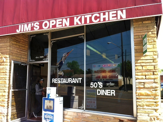 The iconic red awning of Jim's Open Kitchen stands as a beacon of breakfast hope in Solon, where time-honored traditions and hungry patrons have met since the 1950s.