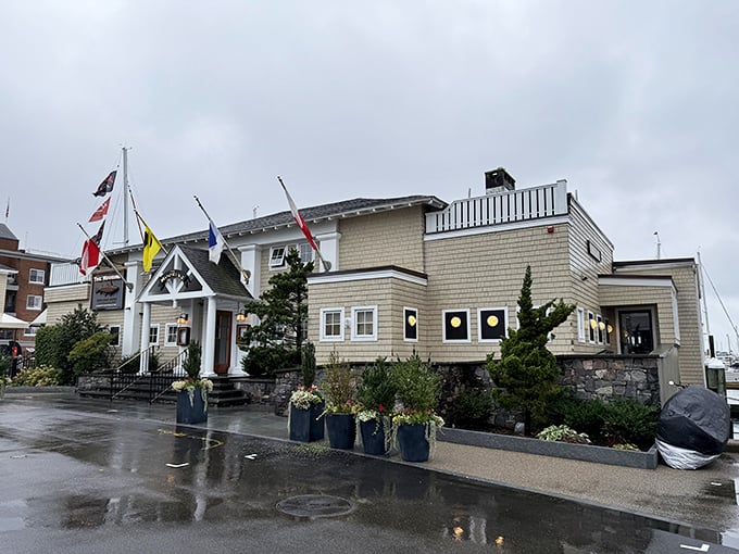 Even on a rainy day, The Mooring beckons with promises of warm interiors and crab cakes that'll improve your mood.