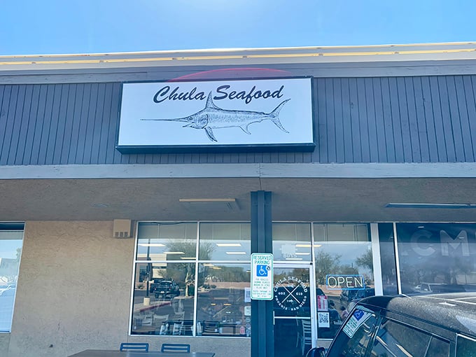 The unassuming storefront that's about to rock your seafood-loving world – no ocean required, just an appetite.