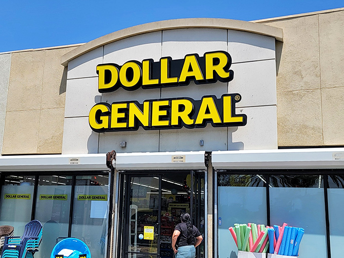 The golden beacon of budget bliss! Dollar General's bright yellow signage promises a shopping adventure where your wallet actually leaves heavier than it arrived.