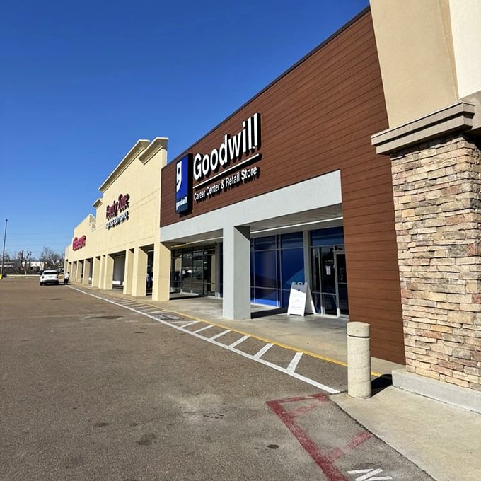Nestled in a modern shopping center, this Goodwill's unassuming exterior gives no hint of the wonderland of possibilities waiting inside.