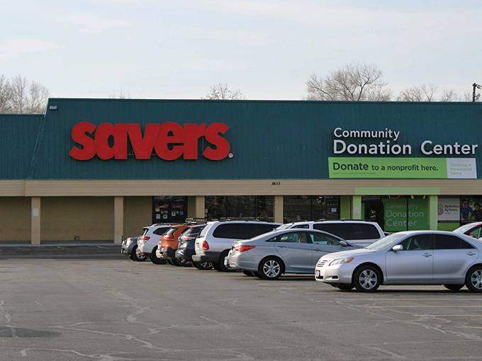 The teal-and-red facade of Savers in Ogden stands as a beacon for thrifters, inviting treasure hunters to explore the secondhand wonders waiting inside.