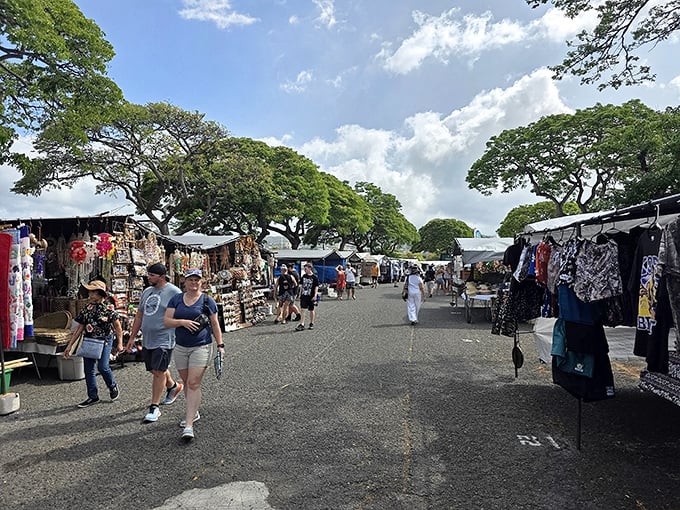 Treasure hunters paradise! The Aloha Stadium Swap Meet stretches out under a canopy of monkeypod trees, creating a bargain-seeker's boulevard that seems to go on forever.