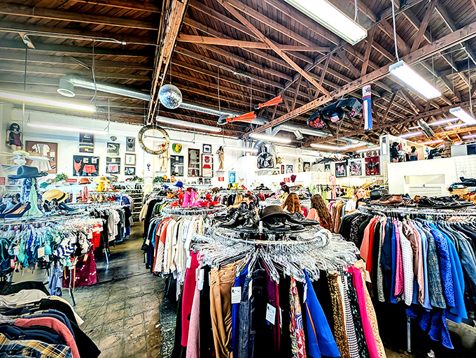 Beneath exposed wooden beams and disco balls, racks upon racks of screen-worn treasures create a labyrinth of potential discoveries for eagle-eyed shoppers.