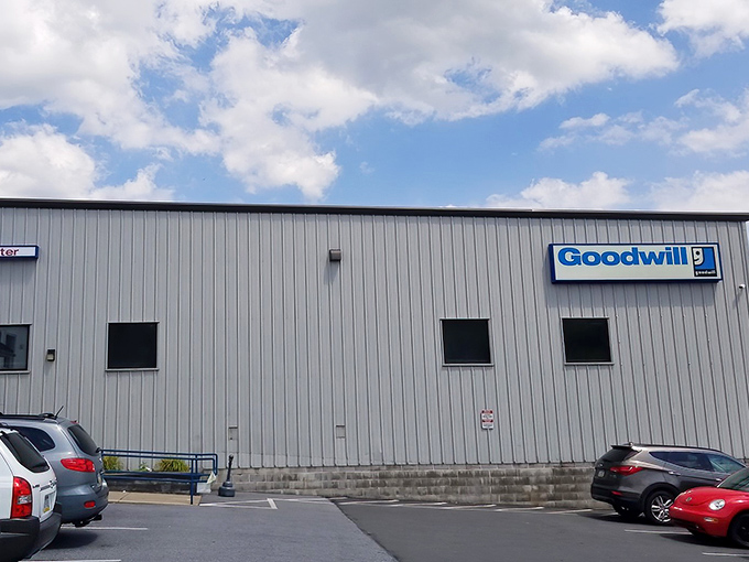 The unassuming exterior of Reading's Goodwill Outlet belies the treasure trove within. Like a culinary speakeasy, the best finds often hide behind the plainest facades.