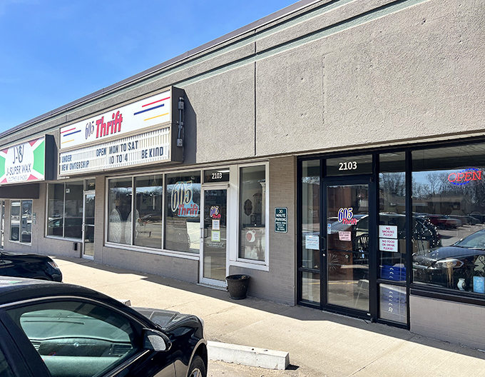 The unassuming storefront of 605 Thrift belies the wonderland of treasures waiting inside. Like a portal to retail adventures past, present, and delightfully peculiar.