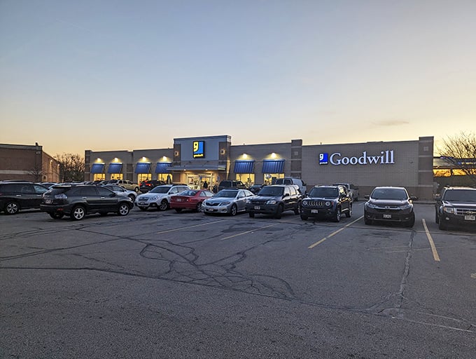 The unassuming exterior of Goodwill on Oklahoma Avenue belies the treasure trove within. Bargain hunters' vehicles fill the lot at dusk, a sure sign of good things inside.
