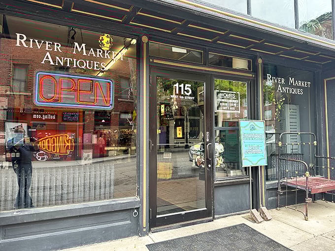 The storefront beckons with vintage charm and that glowing "OPEN" sign&mdash;like a time portal disguised as a brick building in downtown Kansas City. 