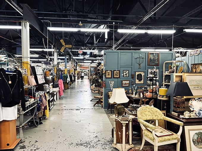 The unassuming blue-gray exterior hides a universe of treasures within, like finding the TARDIS of vintage shopping parked on Swan Street.