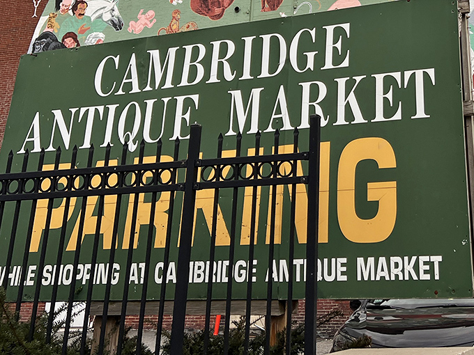 
The iconic green sign beckons treasure hunters like a vintage siren song. Cambridge Antique Market: where history and haggling happily coexist. 