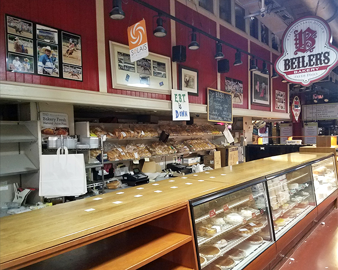 Welcome to carb heaven! Beiler's iconic counter showcases their legendary baked goods while the wooden display cases whisper sweet promises of deliciousness to come.
