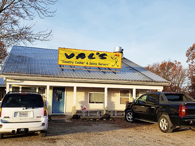 Val's iconic yellow sign promises exactly what you'll find inside: unpretentious country cooking served with a side of sass and Ozark hospitality.