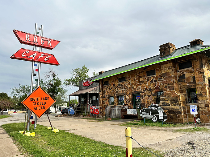 That iconic stone facade and vintage neon sign are calling your name louder than your alarm clock ever could.