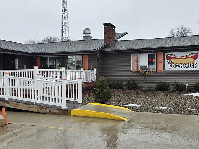Winter can't stop hot dog enthusiasts from making the pilgrimage to this Brunswick gem with its welcoming white railing.